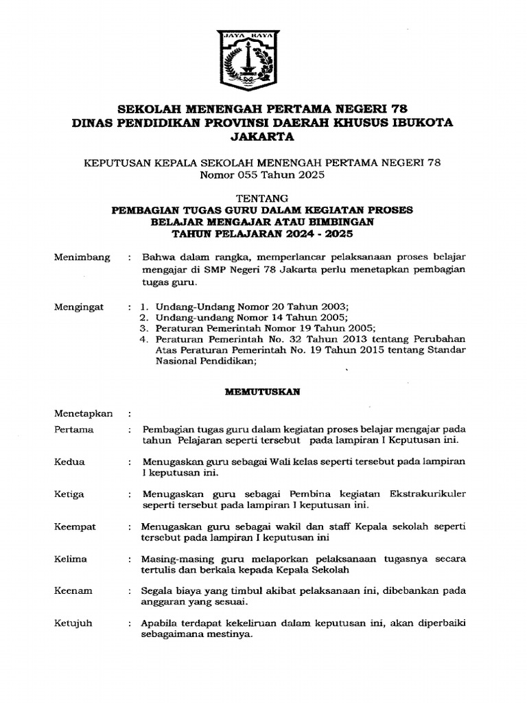 055 - SK Mengajar Guru Semester 2 TP 2024-2025 | PDF