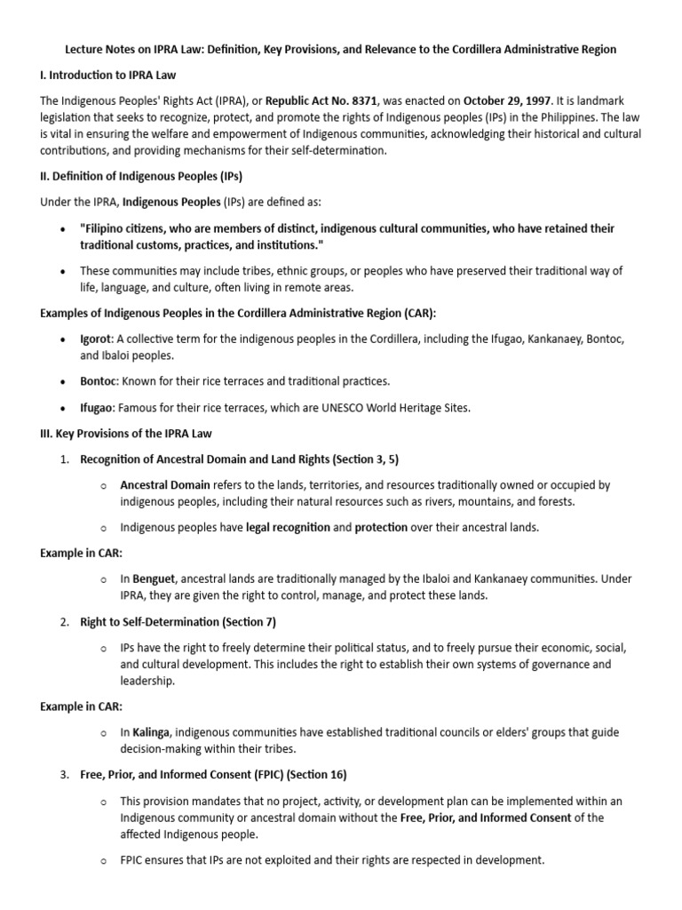 Lecture Notes On IPRA Law | PDF