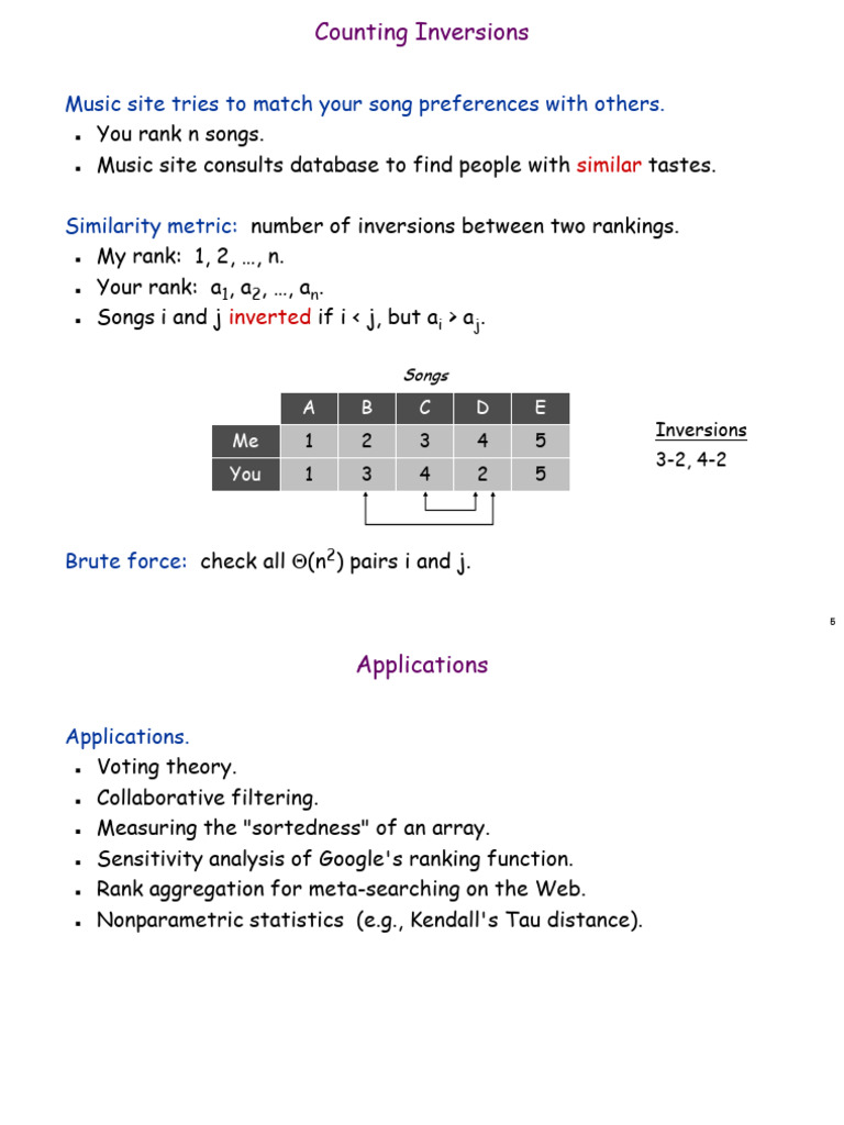 Lecture 20 - Counting Inversions & Closest Pair of Points | PDF | Computer Science | Algorithms