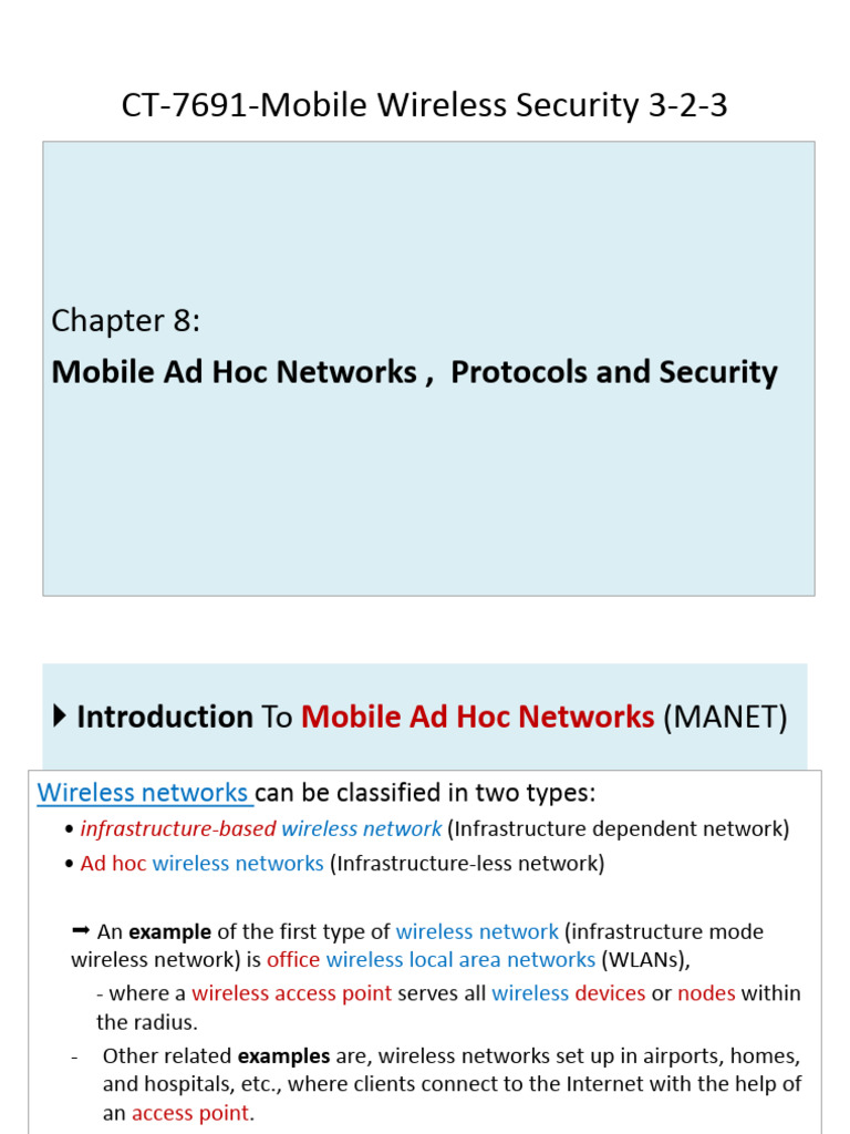 Chapter 8 Mobile Adhoc Networks Protocols And Security Class Pdf Routing Wireless Ad Hoc