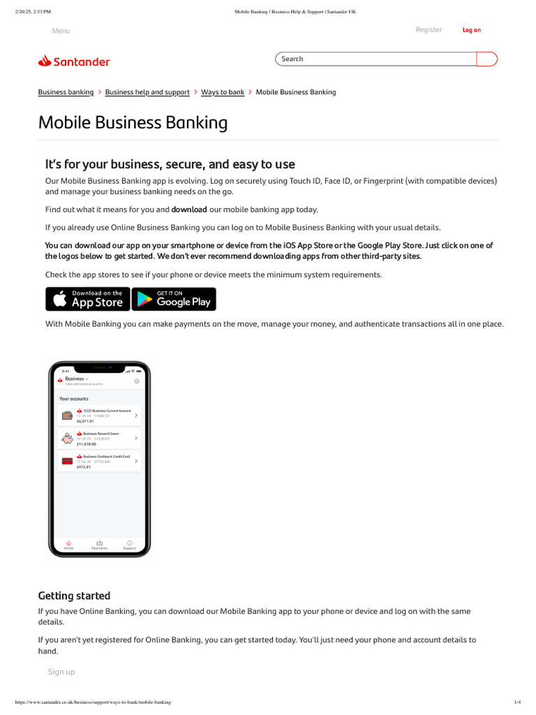 Santander Business Mobile Banking Guide | PDF | Mobile App | Smartphone