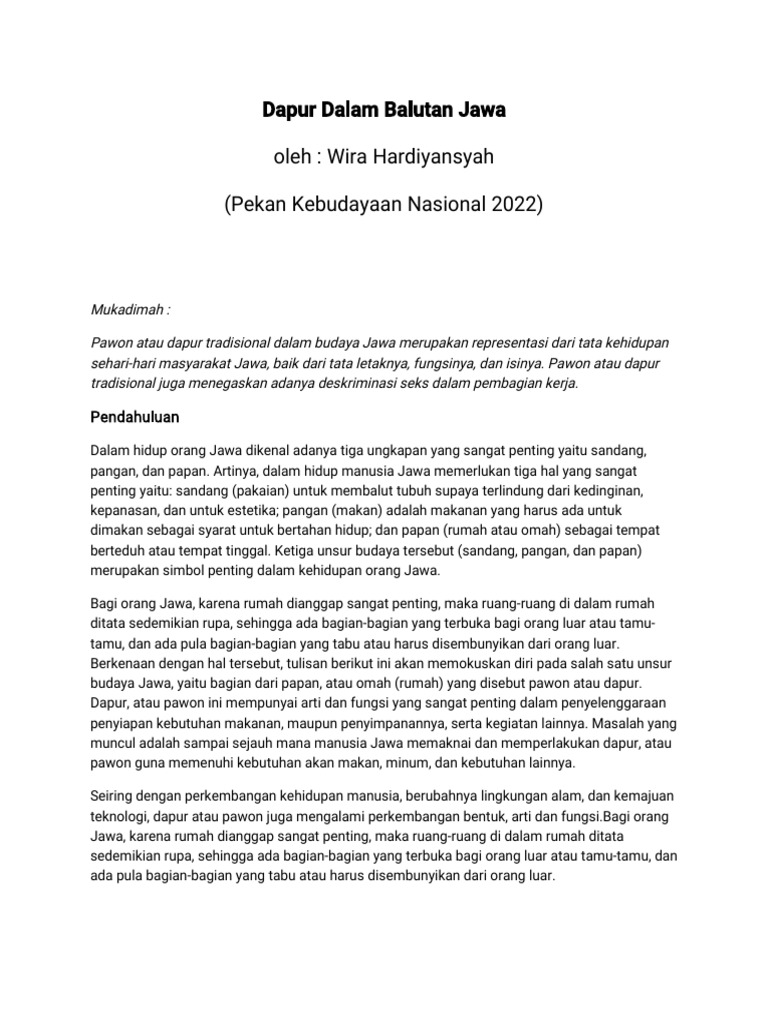 Pawon: Dapur Tradisional Jawa | PDF