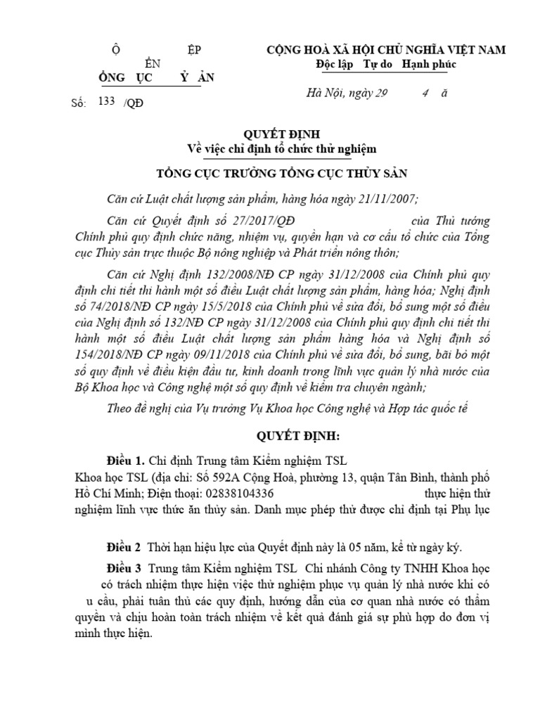133 QĐ-TCTS-KHCN&HTQT CHỈ ĐỊNH TỔNG CỤC THỦY SẢN 2022 | PDF