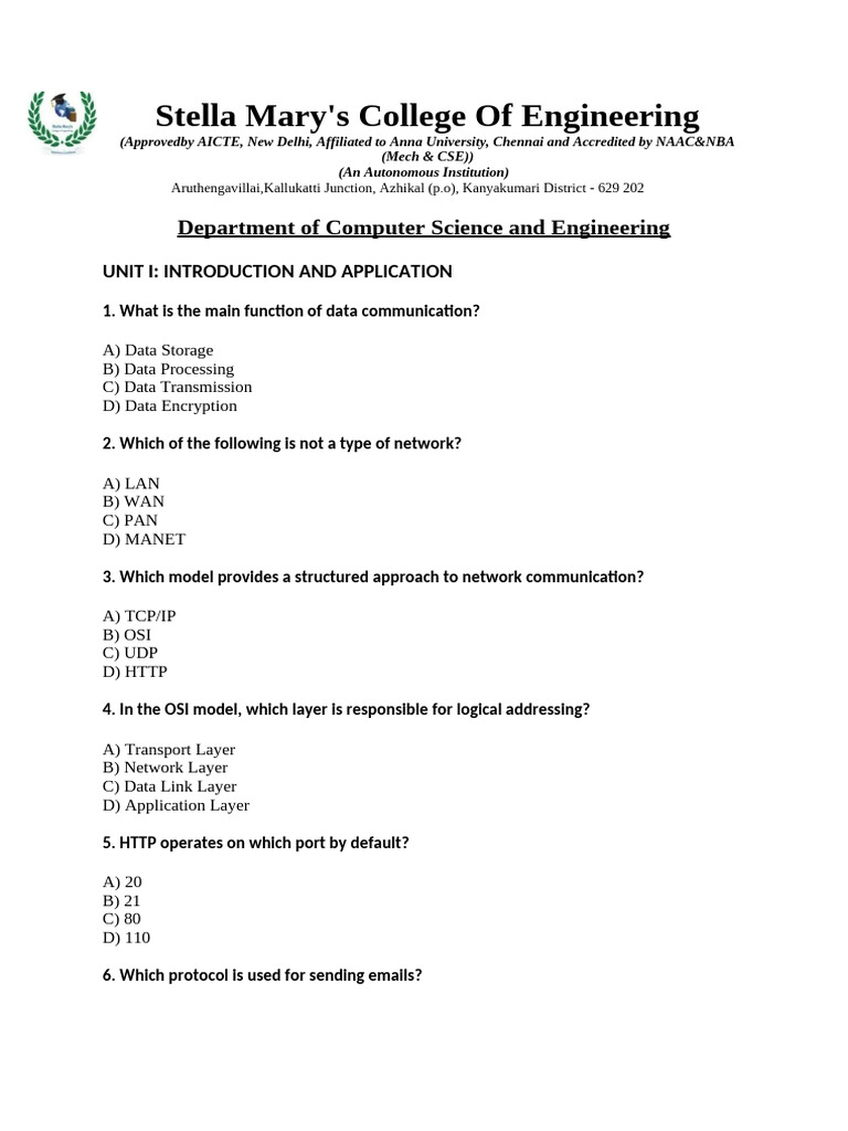 Quiz With Answers Pdf Internet Protocols Transmission Control