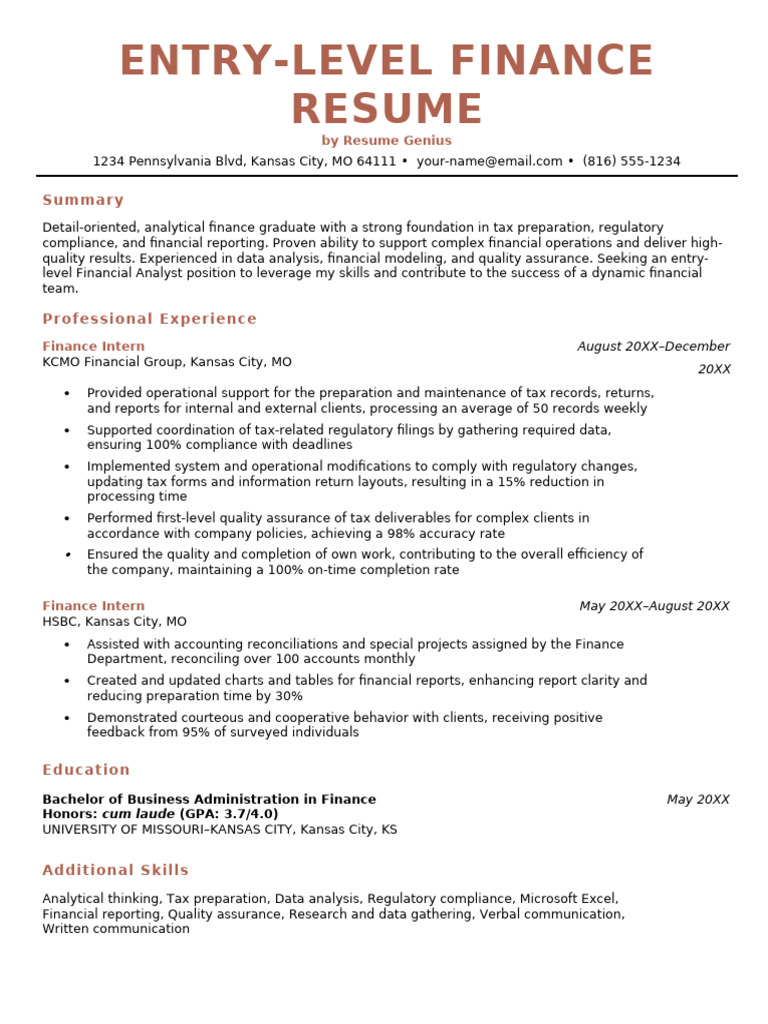 Entry Level Finance Resume Example Free Download | PDF | Résumé | Business