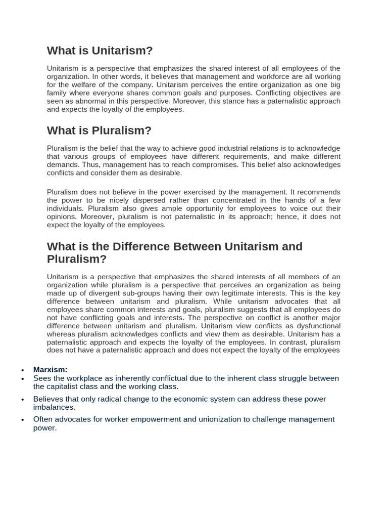 Unitarism vs. Pluralism Explained | PDF | Pluralism (Political ...