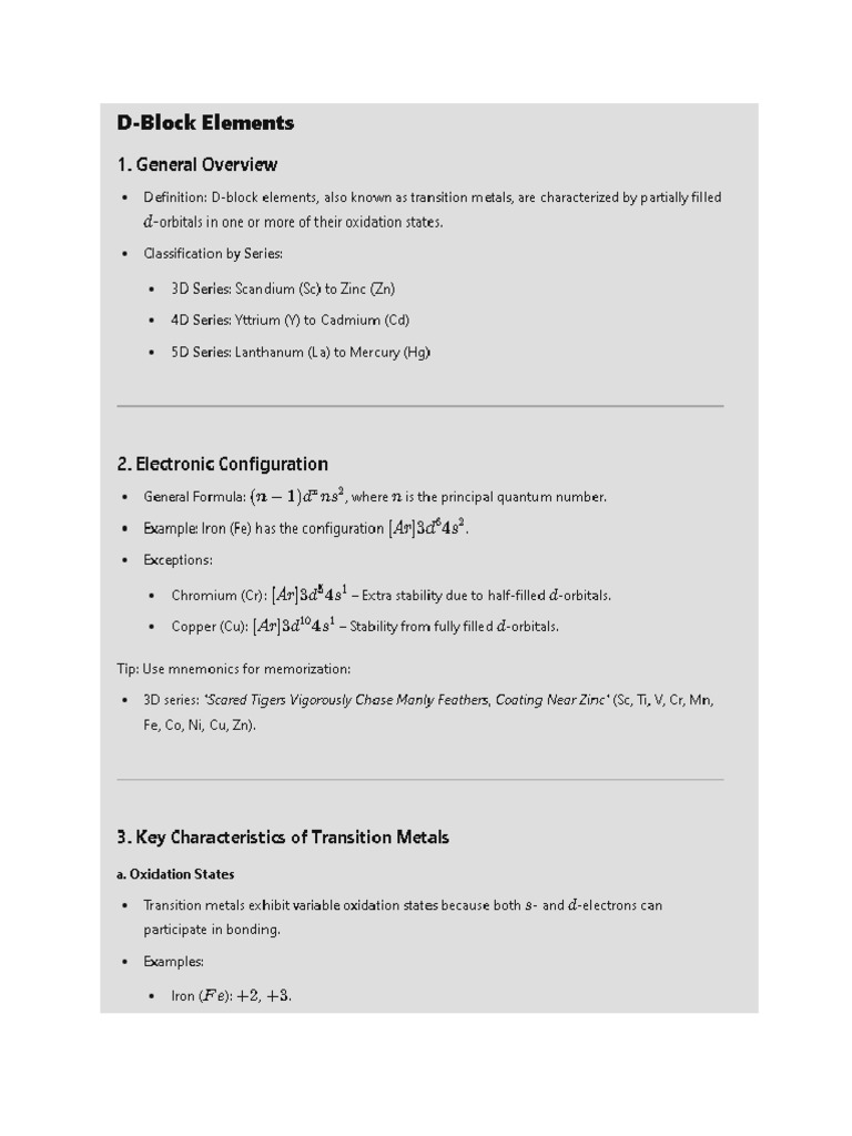 D And F Block Notes Pdf