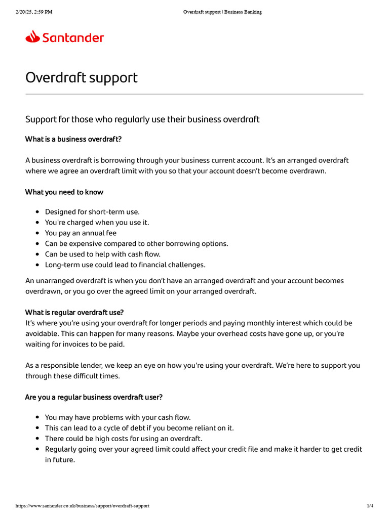 Overdraft Support - Business Banking | PDF | Overdraft | Banking