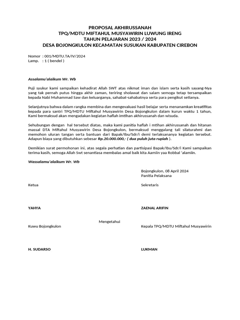 Proposal Wisuda TPQ Miftahul Musyawirin | PDF