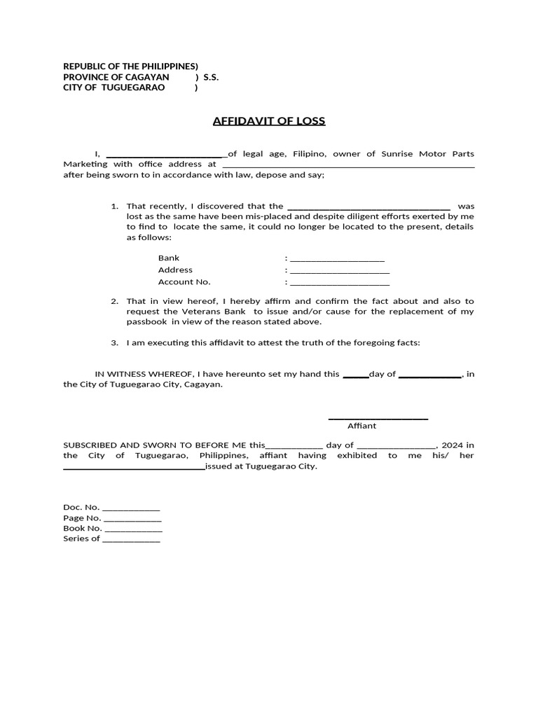 Affidavit of Loss PASSBOOK | PDF