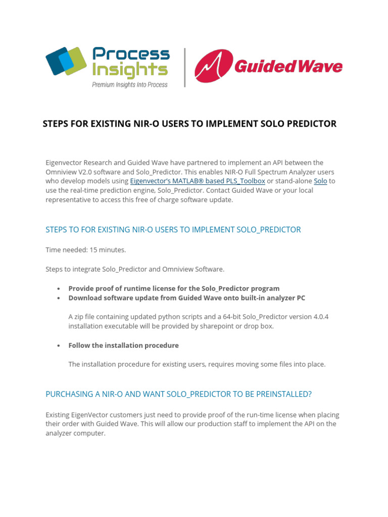 Steps For Existing Nir o Users To Implement Solo Predictor | PDF