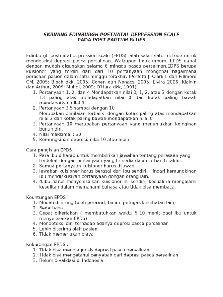 Skrining Edinburgh Postnatal Depression Scale | PDF
