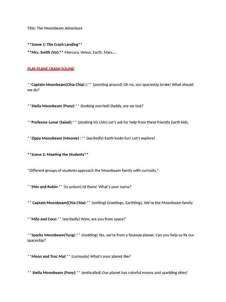 TB. K3 2024 Drama Script (Moonbeams) | PDF | Local Interstellar Cloud | Bodies Of The Solar System