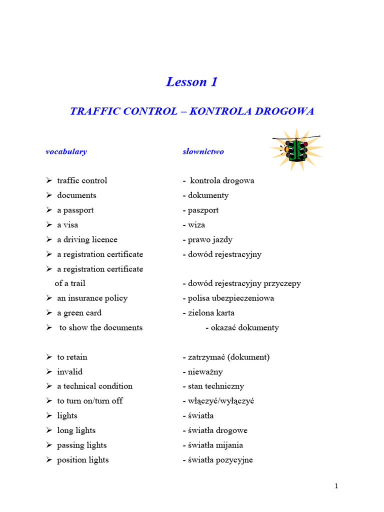 Lesson 1 Traffic Control | PDF | Motor Vehicle | Transport