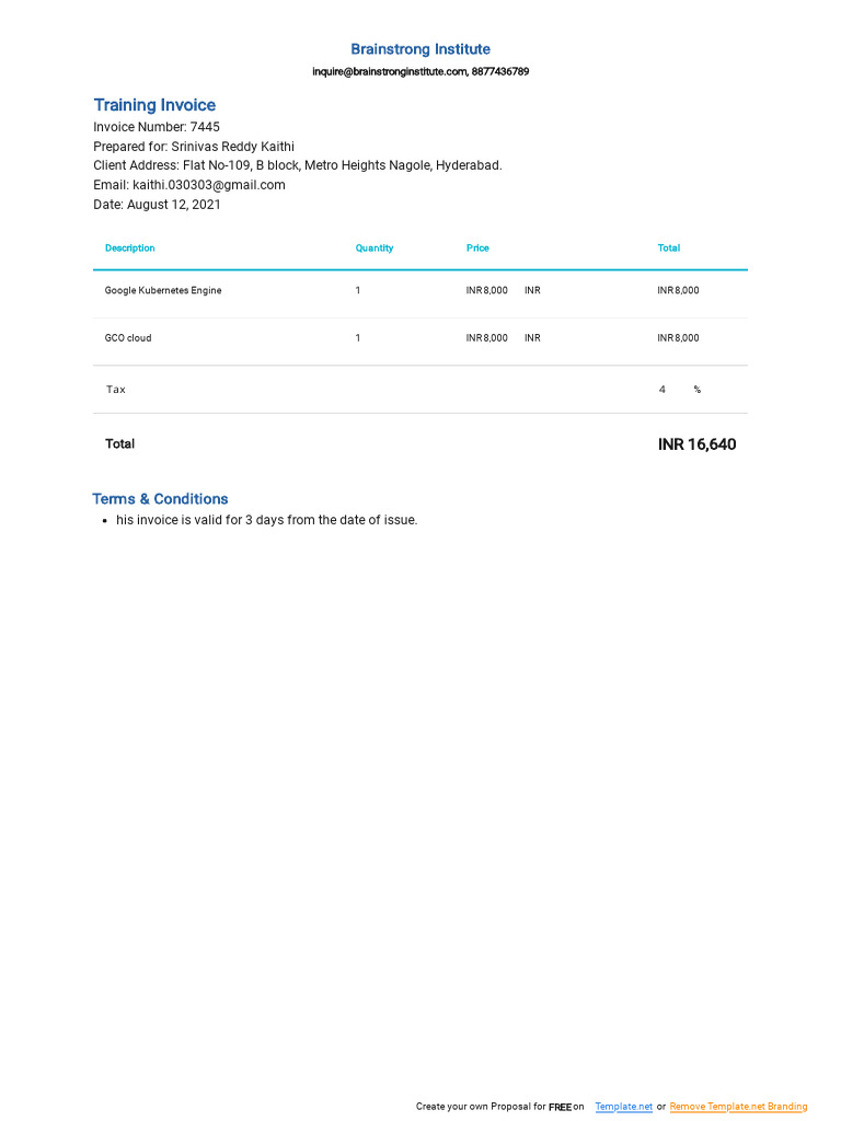 Training Invoice for Srinivas Reddy | PDF