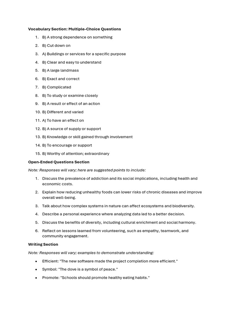 Level 2 Test Answer Sheet | PDF | Biodiversity | Substance Dependence