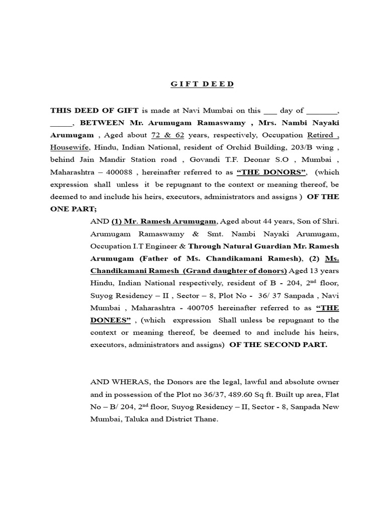 Gift Deed Ramesh Arumugam Final | PDF | Property | Law And Economics