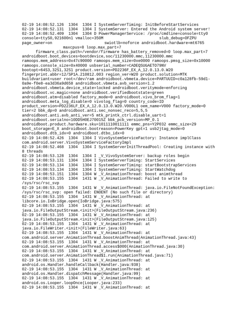 Android System Server Initialization Logs | PDF | Java (Programming Language) | Computing