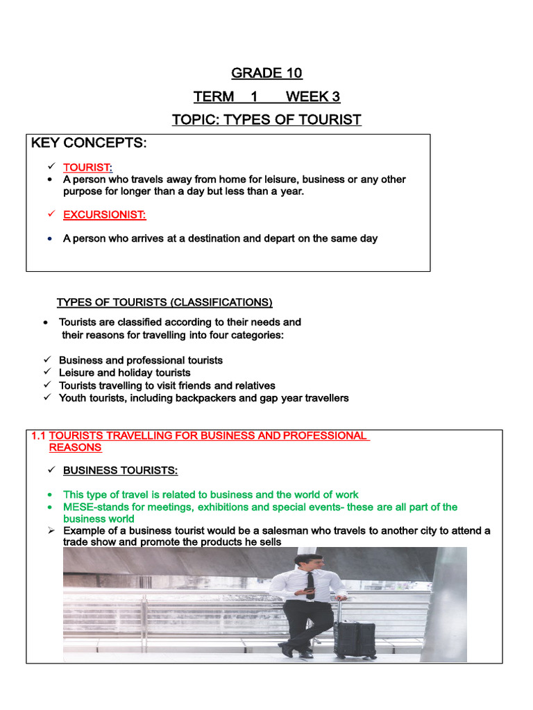 Types of Tourists Explained for Grade 10 | PDF | Tourism