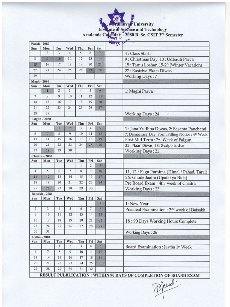 Academic Calendar B.SC - Csit | PDF