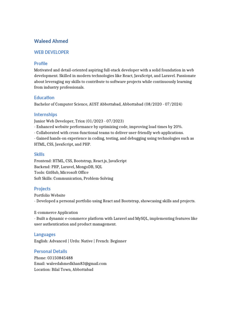 Waleed Ahmed Corrected CV | PDF