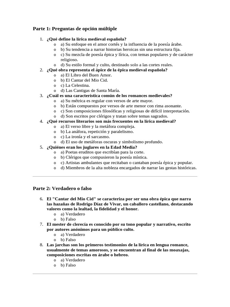 Examen Repaso General (Nivel 1,2,3) | PDF | Poesía | Poesía épica
