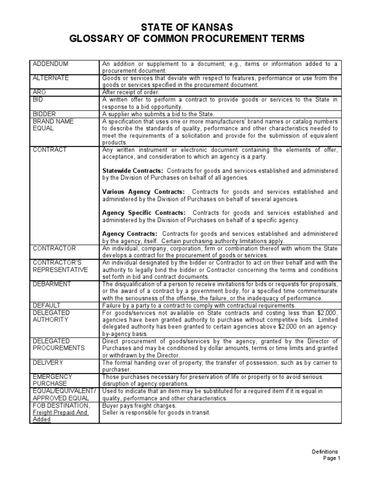Glossary of Procurement Terms | PDF | Request For Proposal | Economies