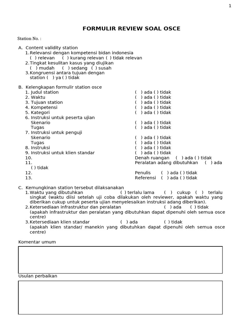 Formulir Reviewe Soal Osce | PDF