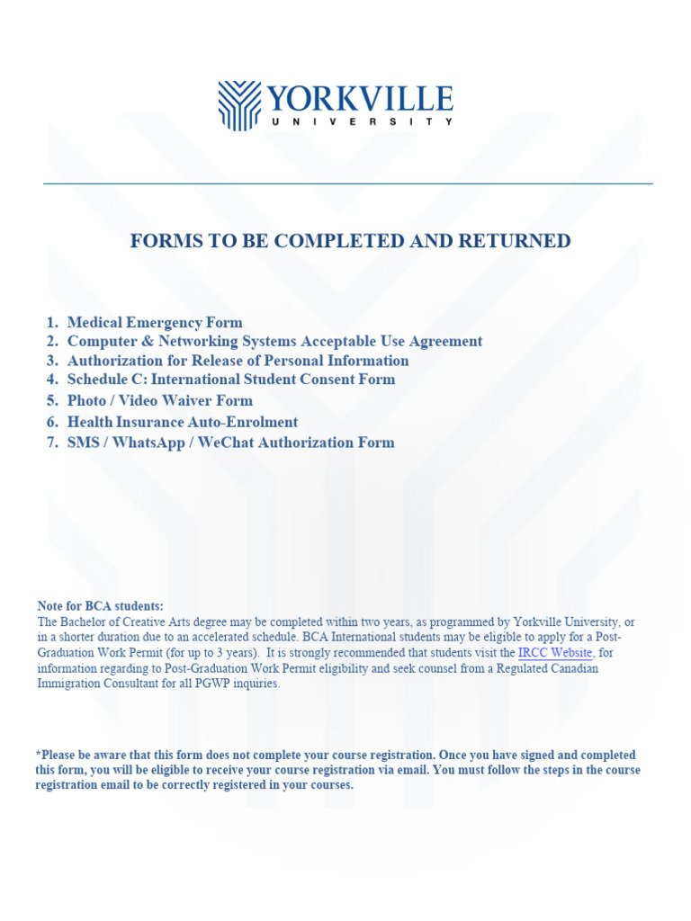 Mandatory Forms From Yorkville University - Toronto Film School ...