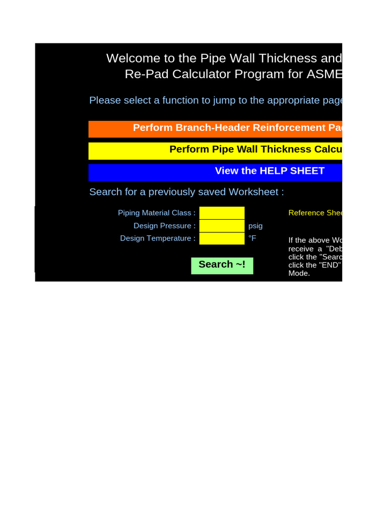 B31.3 Pipewall Thickness With BH Re-Pad Calculator v3.0.3 (G | PDF | Pipe (Fluid Conveyance ...