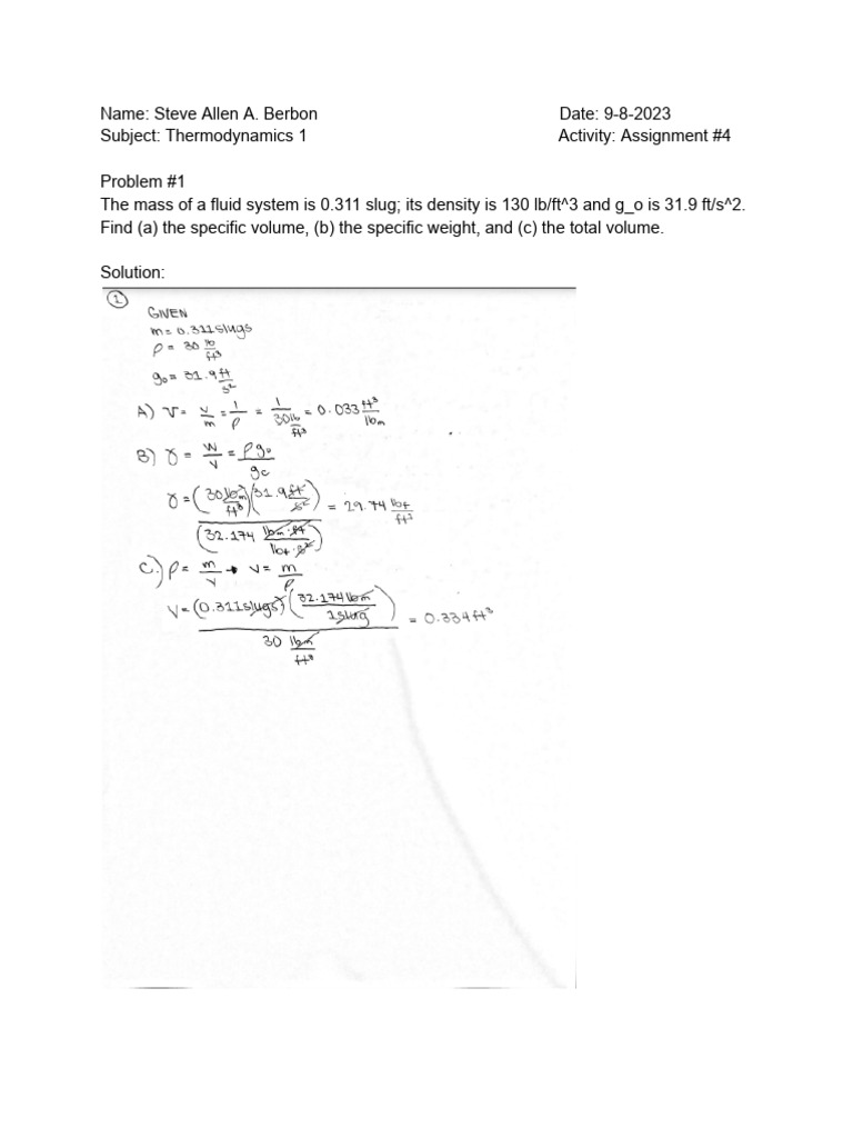 Thermodynamics Assignment Solutions | PDF