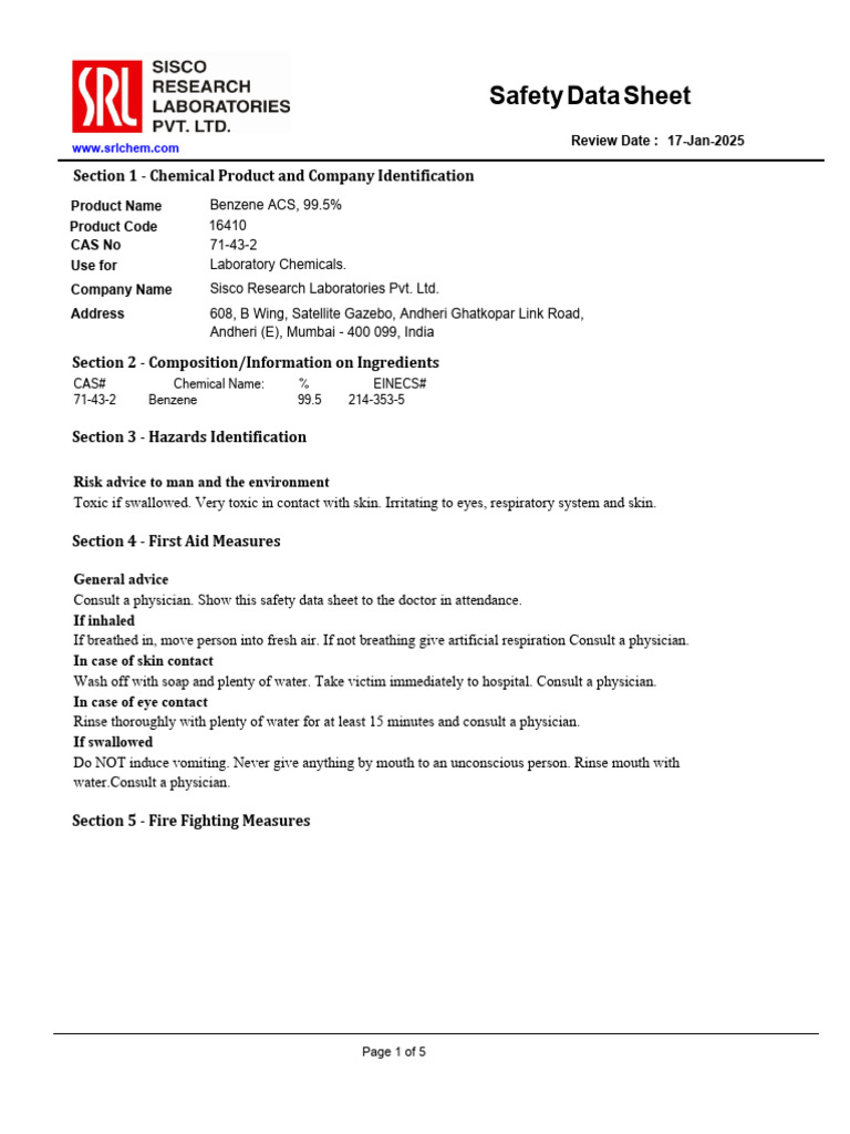 Benzene Safety Guide for Labs | PDF | Personal Protective Equipment ...