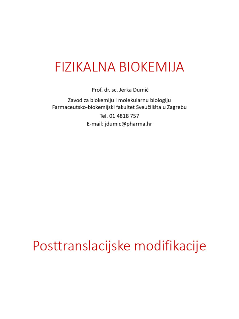 Predavanje 3 Posttranskalcijske modifikacije proteina | PDF