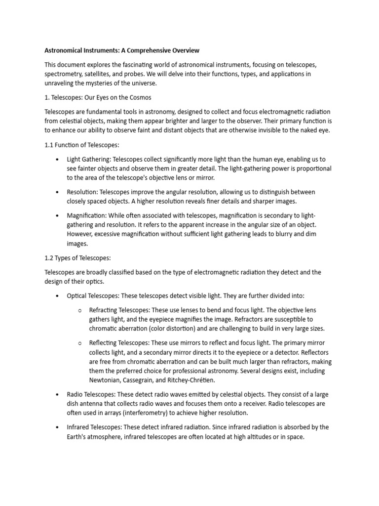 Overview of Astronomical Instruments | PDF | Telescope ...