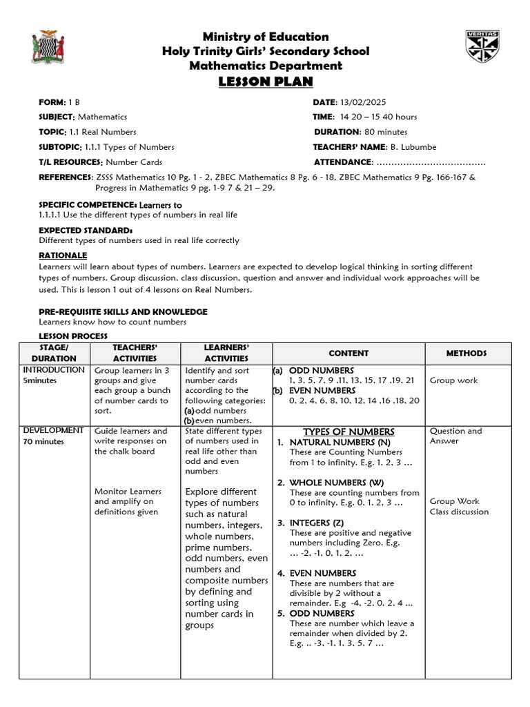 Lesson Plan - Form 1 (Maths II) | PDF | Integer | Prime Number