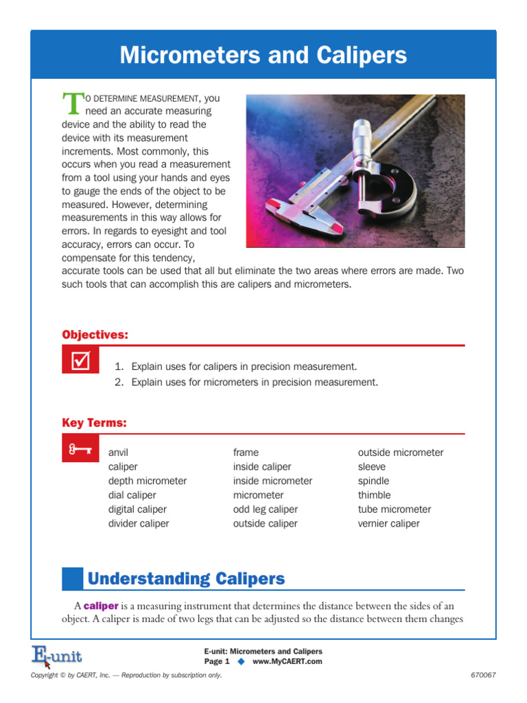 Vernier Caliper Micrometer Reference | PDF | Length