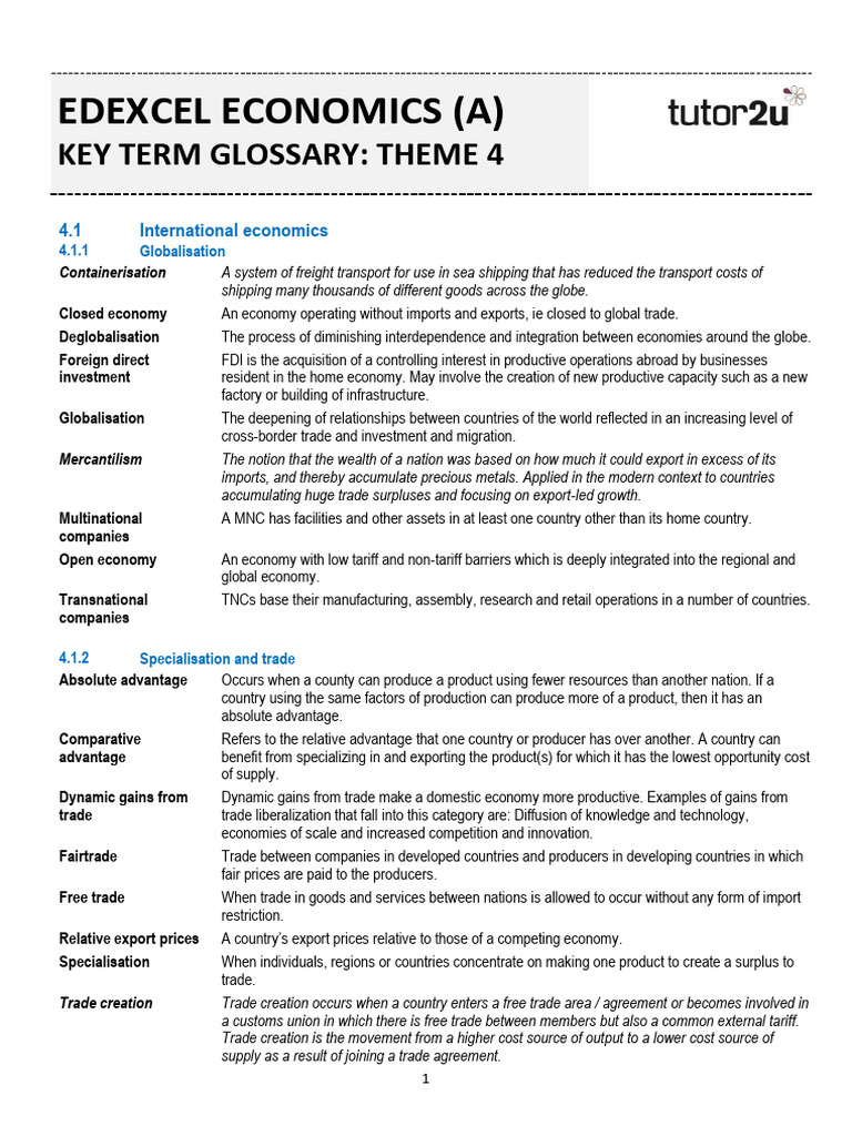 Edexcel Economics Theme 4 Glossary | PDF | Exchange Rate | Income ...
