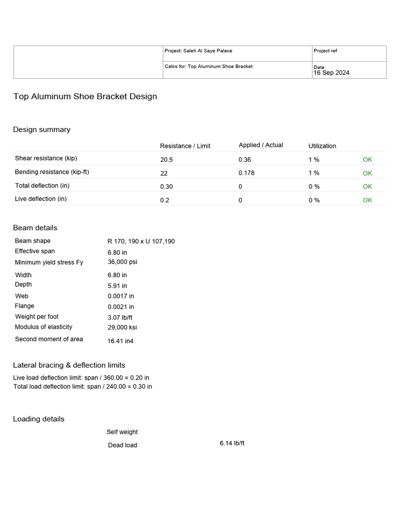 Top Shoe Bracket Analysis | PDF | Beam (Structure) | Bending
