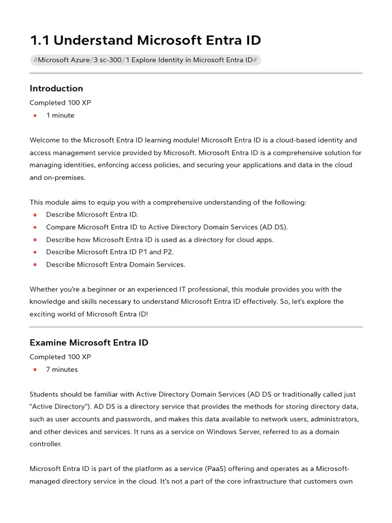 1.explore Identity in Microsoft Entra Id | PDF | Active Directory ...