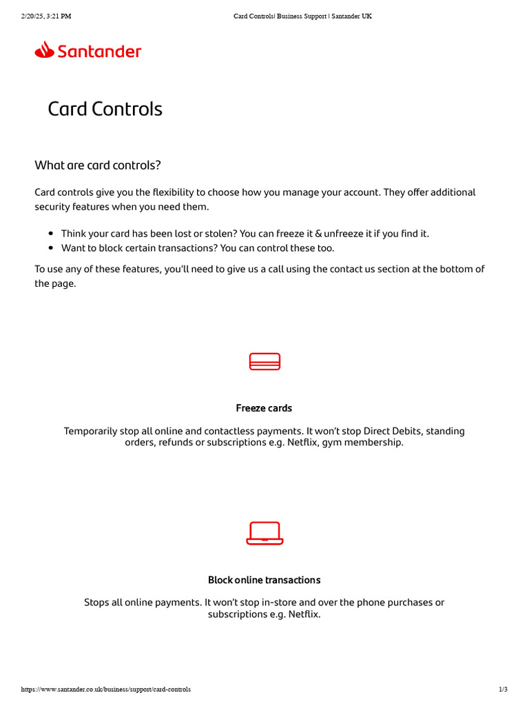 Card Controls - Business Support - Santander UK | PDF | Gambling ...