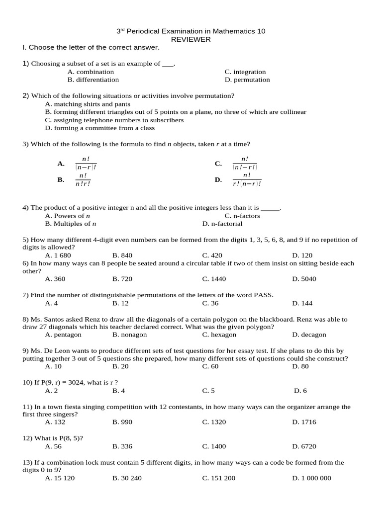 Math 10 Periodical Exam Reviewer | PDF | Mathematics
