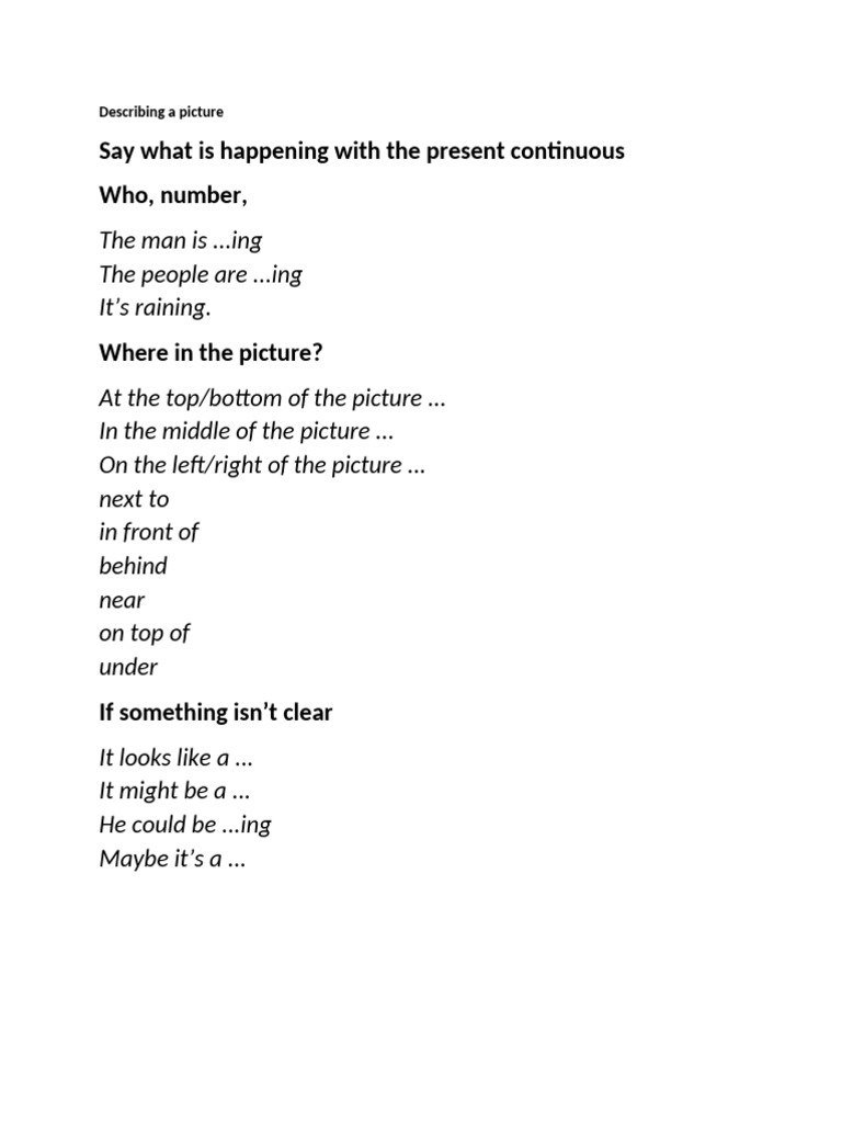 Describing a picture speaking | PDF