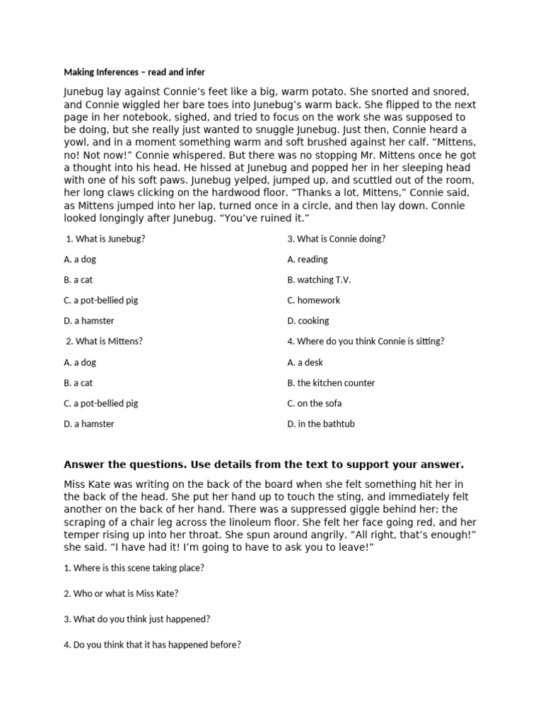 Making Inferences - Worksheets | PDF