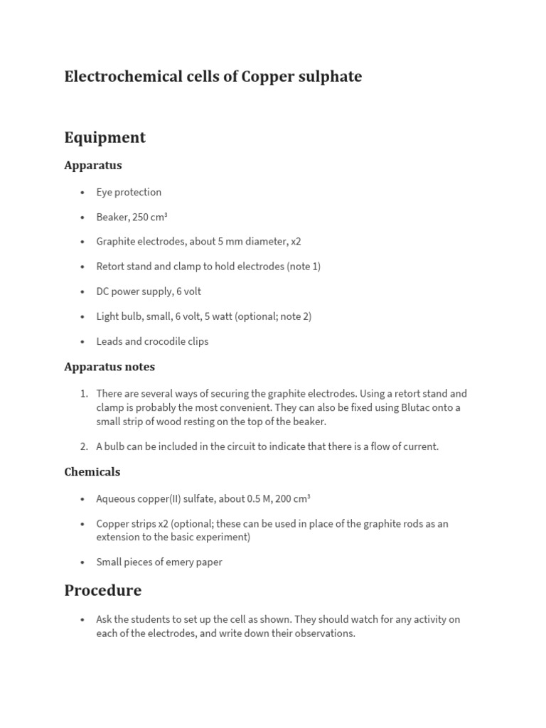Electrolysis of Copper Sulfate Guide | PDF | Anode | Electrode