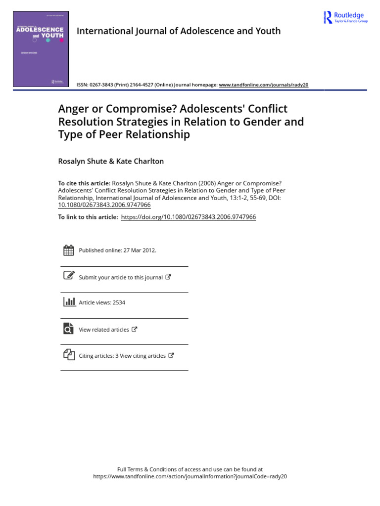 Anger or Compromise Adolescents Conflict Resolution Strategies in ...