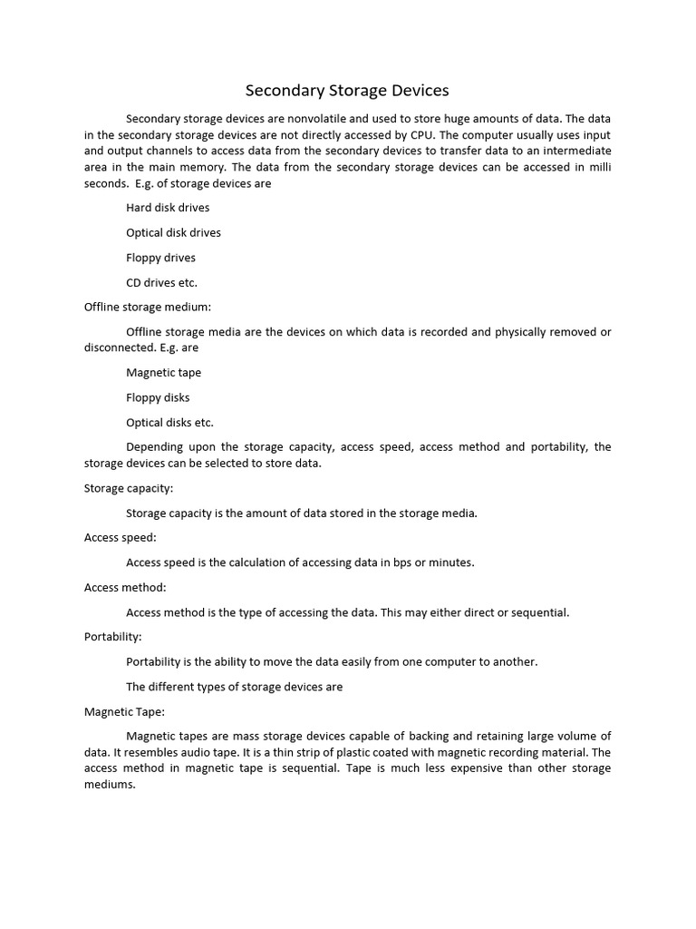 2-Secondary Storage Devices | PDF | Computer Data Storage | Hard Disk Drive