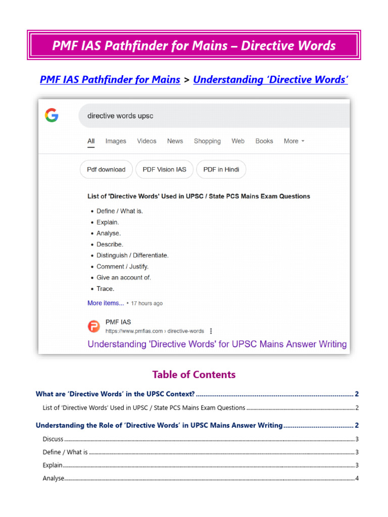Directive Keywords MAINS Answer Writing | PDF | Reason | Knowledge