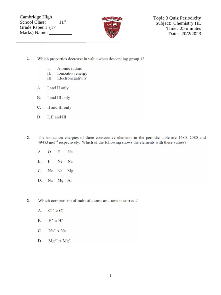Periodicity Paper 1 2023 CHS | PDF