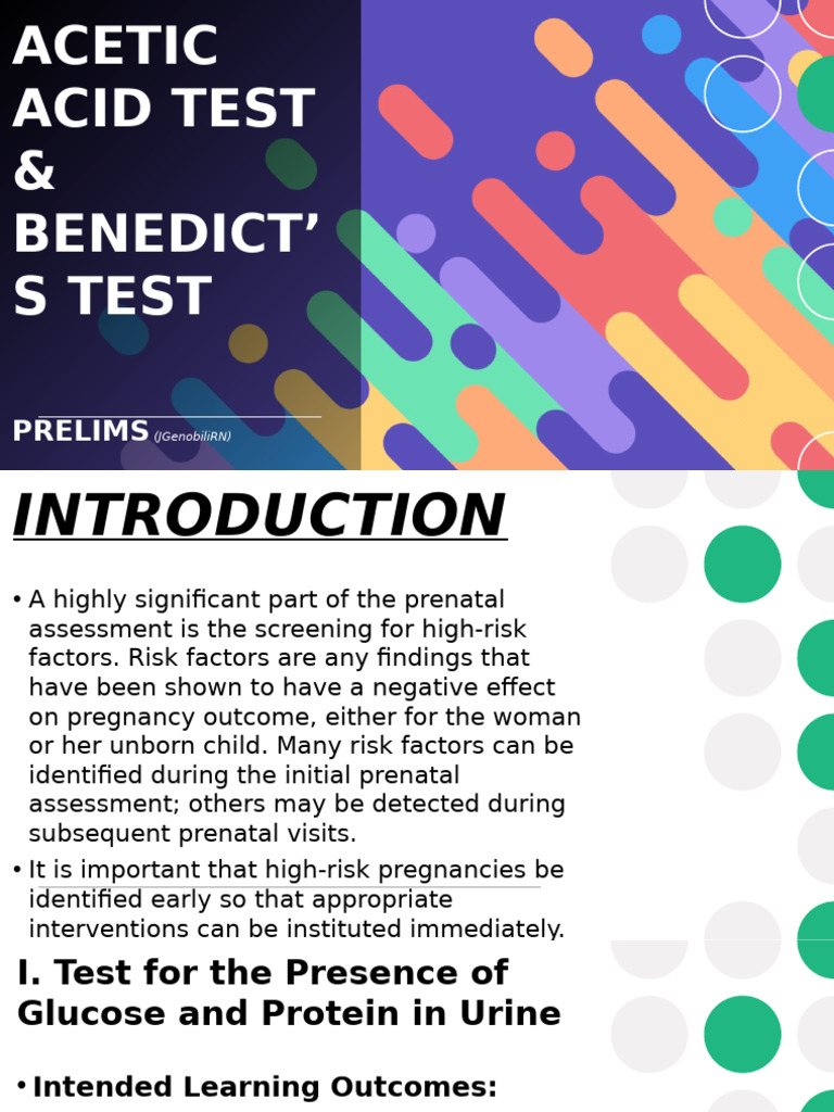 Acetic Acid & Benedict's Tests Overview | PDF | Pregnancy | Medical ...