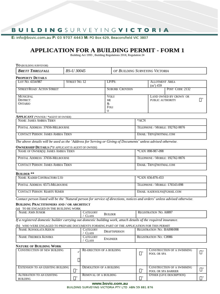 Building Permit Application Form 1 | PDF | Surveying | Private Law